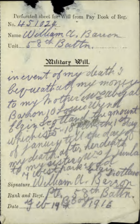 Lance-Corporal, 451024, William Alexander Barron (24), Died of Wounds ...